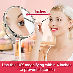 ALHAKIN Magnifying Makeup Mirror, 8-Inch Double Sided Vanity Tabletop Mirror with 10X Magnification, Nickel Finished
