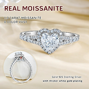 DAYBYDAY Moissanite Heart Wedding Ring Non Tarnish 925 Sterling Silver Simulated Diamond Engagement Rings 1ct Heart Shaped Promise Rings for Her Size 9 Moissanite Jewelry