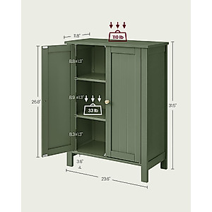 VASAGLE Bathroom Floor Storage Cabinet, Freestanding Bathroom Storage Unit with 2 Adjustable Shelves, 11.8 x 23.6 x 31.5 Inches, Forest Green UBCB060C01