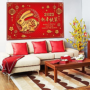 Chinese New Year Backdrop Decorations 2023 - Year of The Rabbit - Spring Festival Banner Party Supplies Ornaments