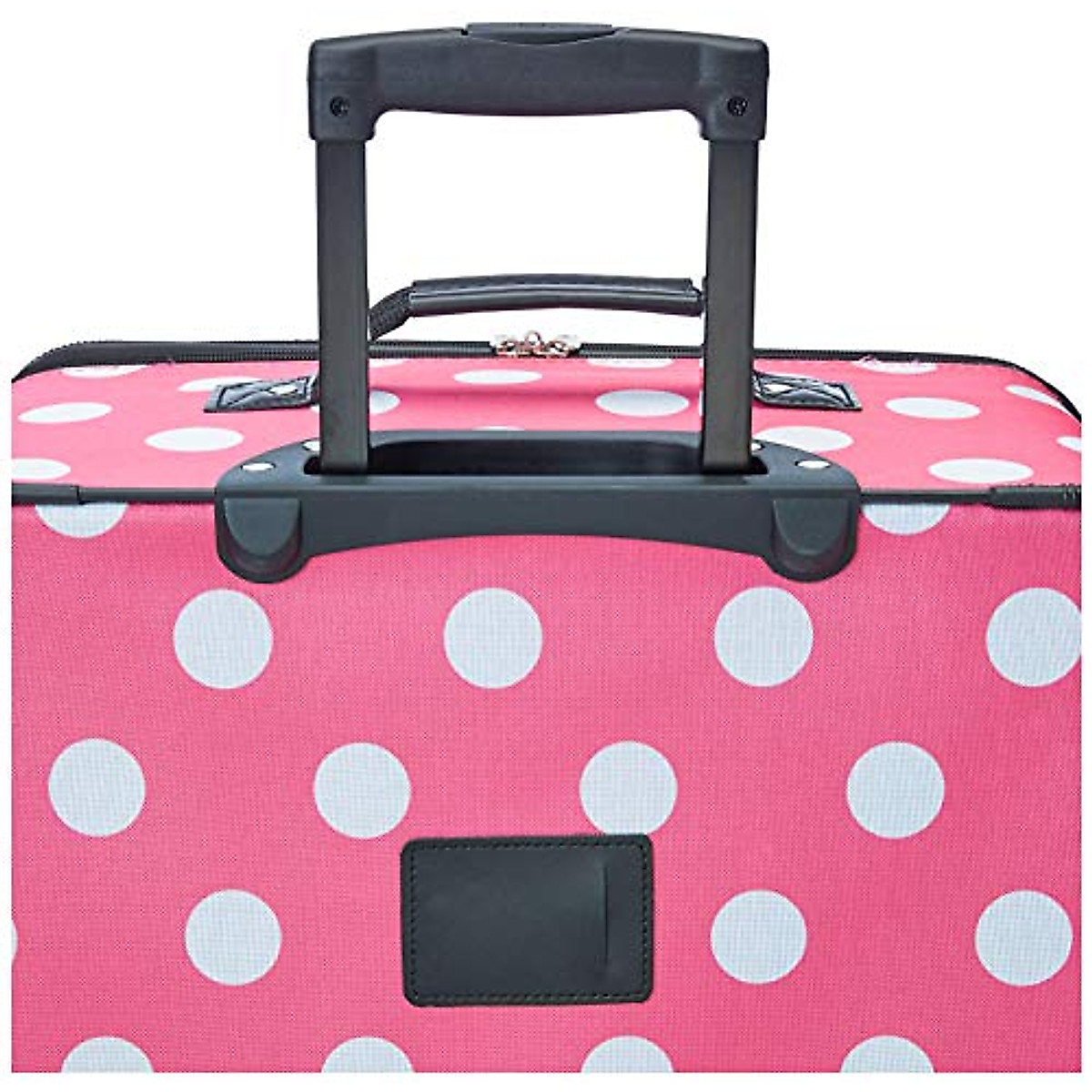 Rockland Polka Softside Upright Luggage Set, Expandable, Lightweight, Pink Dots, 4-Piece (14/19/24/28)