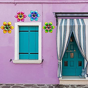 LITIALLY 4PCS Metal Flowers Outdoor Wall Decor, 6 Inch Metal Garden Wall Art Decorative, Metal Flower Outdoor Wall Sculptures Hanging Indoor Outdoor Home, Garden