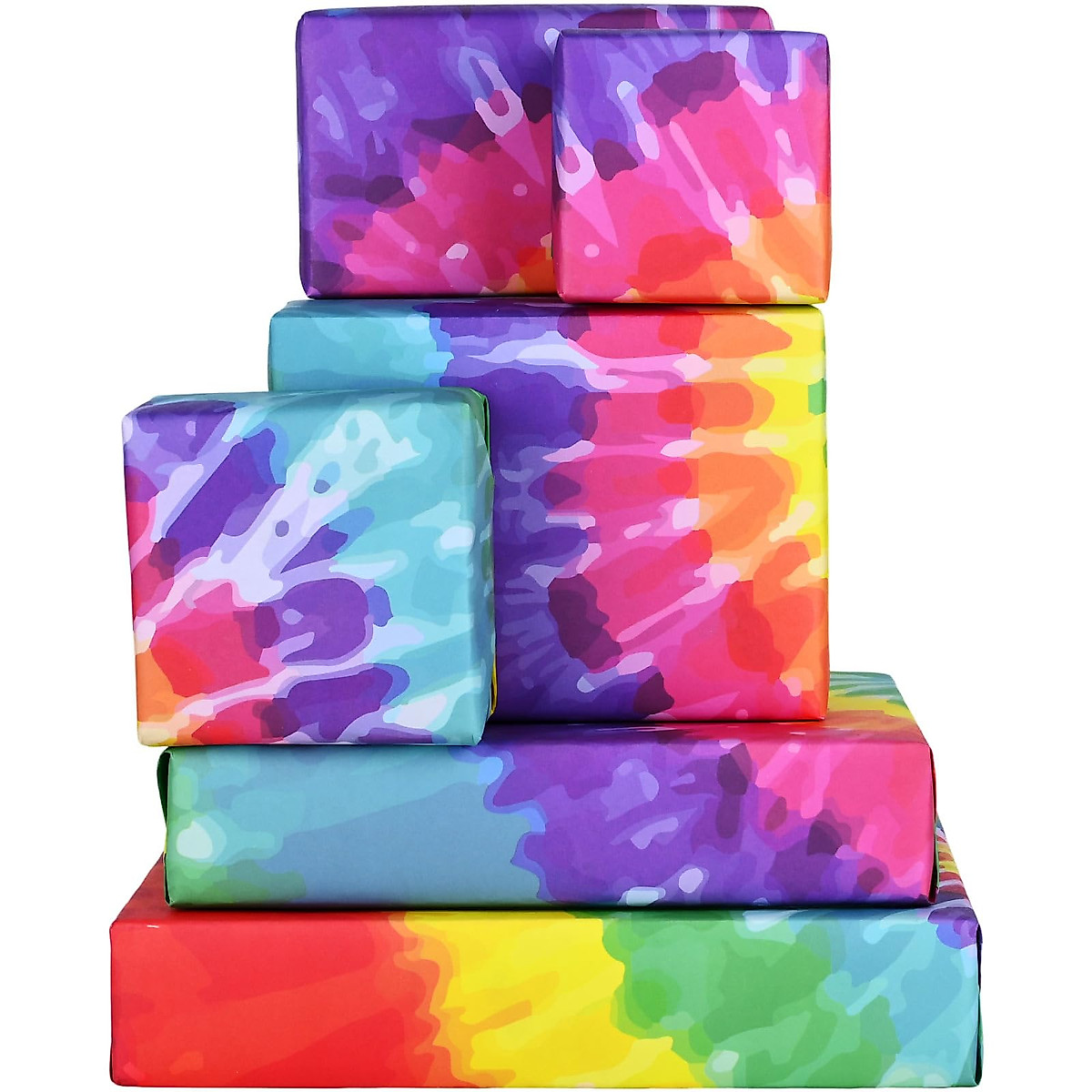 Bolsome Colorful Tie Dye Wrapping Paper Rainbow Gift Wrap Paper for Birthday Christmas Baby Shower DIY Craft, 19.7 x 27.6'', Folded Flat, 12 Sheet