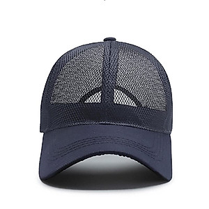 GEGEEN DOMOG Mesh Baseball Cap for Men Women Summer Trucker Hat Solid Quick-Drying Sports Running Hat (Dark Blue)