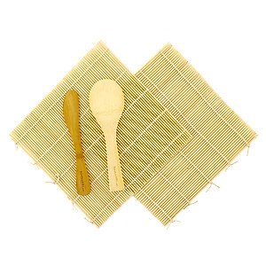 BambooMN Sushi Making Kit, 2x Natural Bamboo Sushi Mat, Paddle, Spreader | 100% Bamboo Sushi Rolling Mat Set