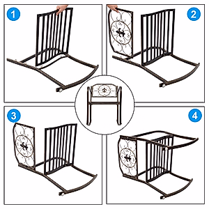 VINGLI Outdoor Rocking Chair, Heavy Duty 660 LBS Wrought Cast Iron Rocking Chair with Back & Armrest, Metal Patio Rockers for Porch, Backyard or Garden