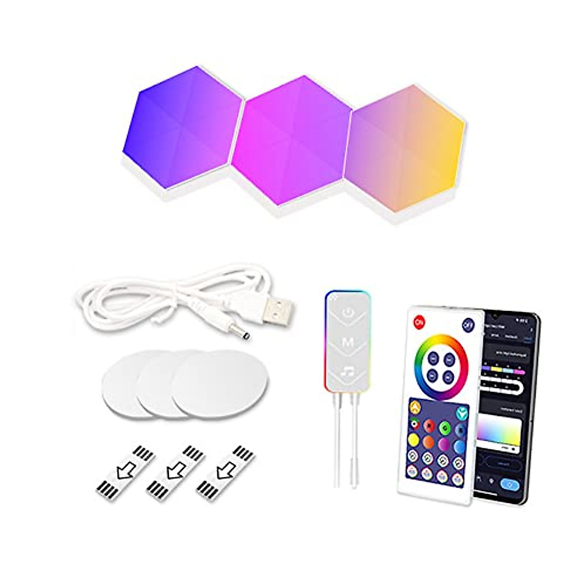Firmlly RGB Hexagon Lights, LED Hexagon Wall Light, Smart Hexagonal Wall Panels, Bluetooth/WiFi Connection, LED Wall Panels for Gaming Room, Bedroom, Wall Decor (WiFi*3PCS, RGB)