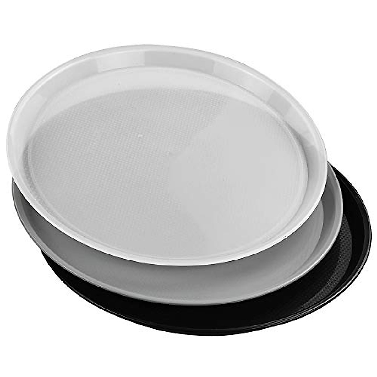 Wekioger Plastic Round Serving Tray, 13.5-Inch, Set of 3 (White, Black, Grey)