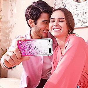 iPod Touch 7 6 5 Case, Ruky iPod Touch 7th 6th 5th Generation Full Body Glitter Case for Girls with Built in Screen Protector Shockproof Protective Girls Case (Gradient Pink)