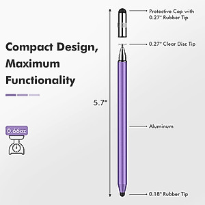 MEKO 3 in 1 Stylus Pens for Touch Screens, High Sensitivity & Precision Capacitive Stylus Pencil for Apple iPad iPhone Tablets Samsung Galaxy All Universal Touchscreen Devices (2 Pack-Silver/Purple)