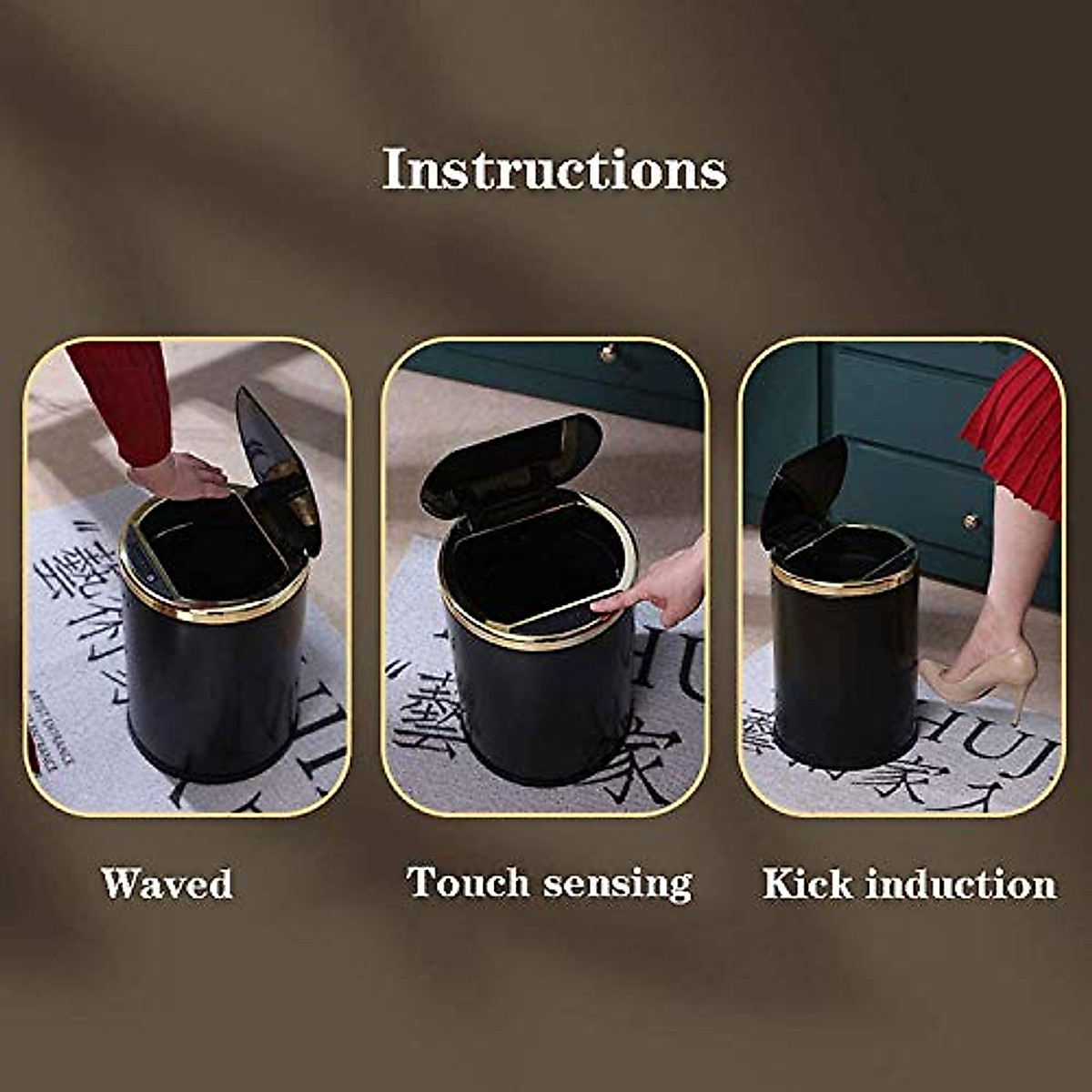 CXDTBH Home Living Room Automatic Trash Can Rechargeable Touchless Trash Can for Bathroom and Kitchen (Color : D, Size : 12l)