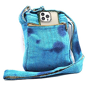 Himalaya Handmade Unique design Mushroom Embroidery Hemp Hobo Passport crossbody bag Festival Travel 100% Himalaya FAIR TRADE MADE Handmade with Love., Blue