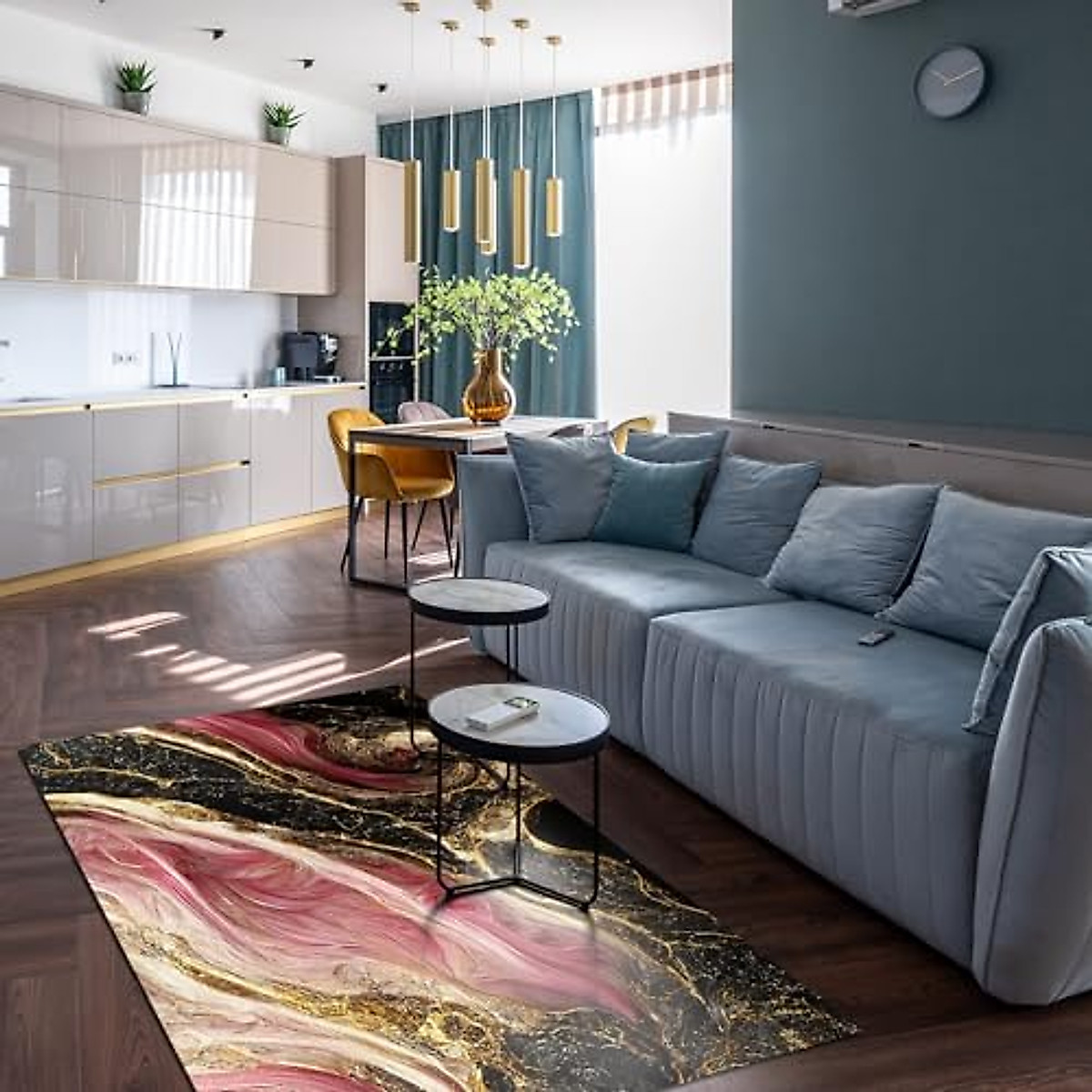 Red Black Gold Marble Entryway Rugs 5x8ft, Modern Abstract Red White Printed Kitchen Rugs Non Slip Washable, Comfort Standing Mat for Living Room Area Rug Bedroom Home Decor