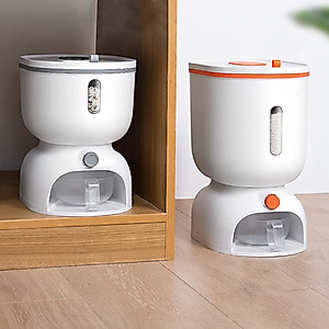 Sweetdecor Rice Storage Container Automatic Rice Dispenser Bucket Compact Sealed Grain Container Measurable Rice Cylinder Household Airtight Food Container for Kitchen with Measuring Cup Gray, 5kg