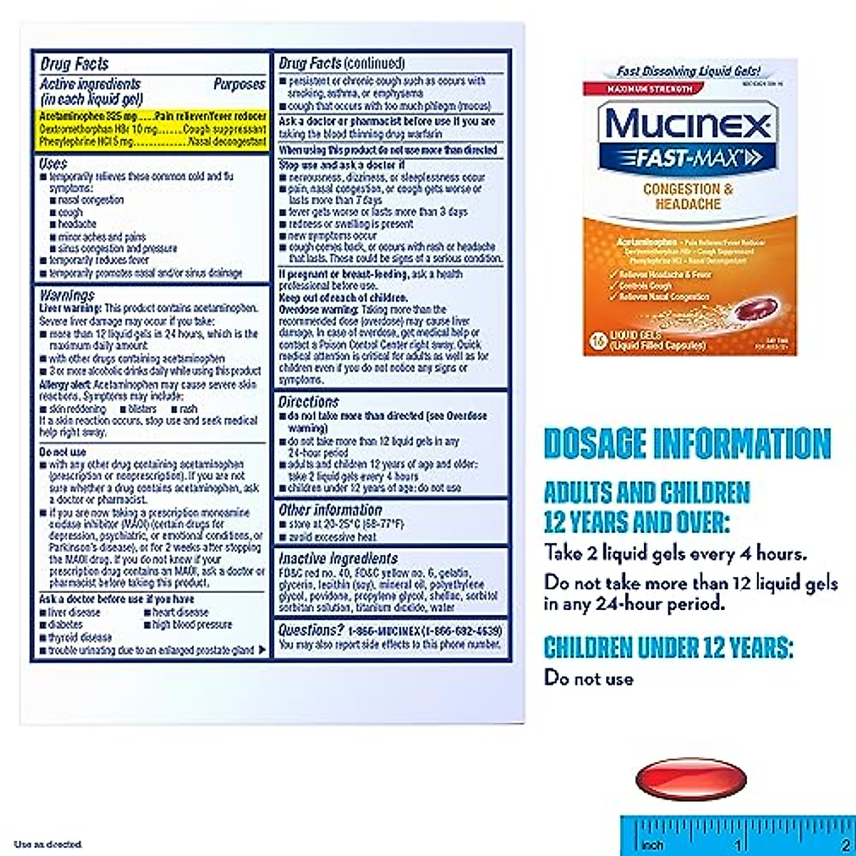 Mucinex Fast-Max Max Strength, Congestion & Headache Liquid Gels, 16ct