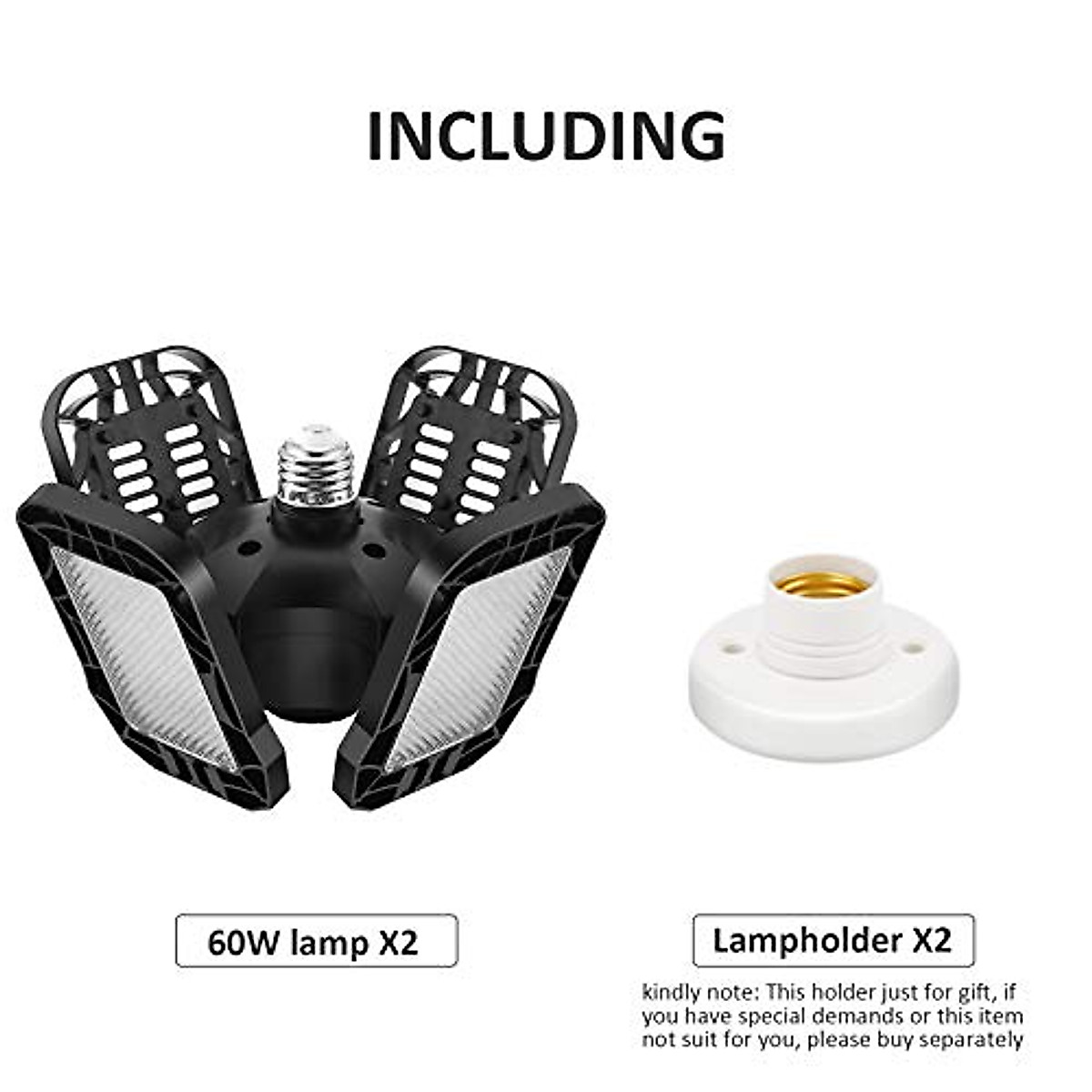 1LED Garage Lights 2 Pack/60W/6500k/4 Panels, Porcelain Base, 4 Adjustable Panels, 12000LM High Lumen Output Super Bright LED Bulb, E26/E27 Compatible