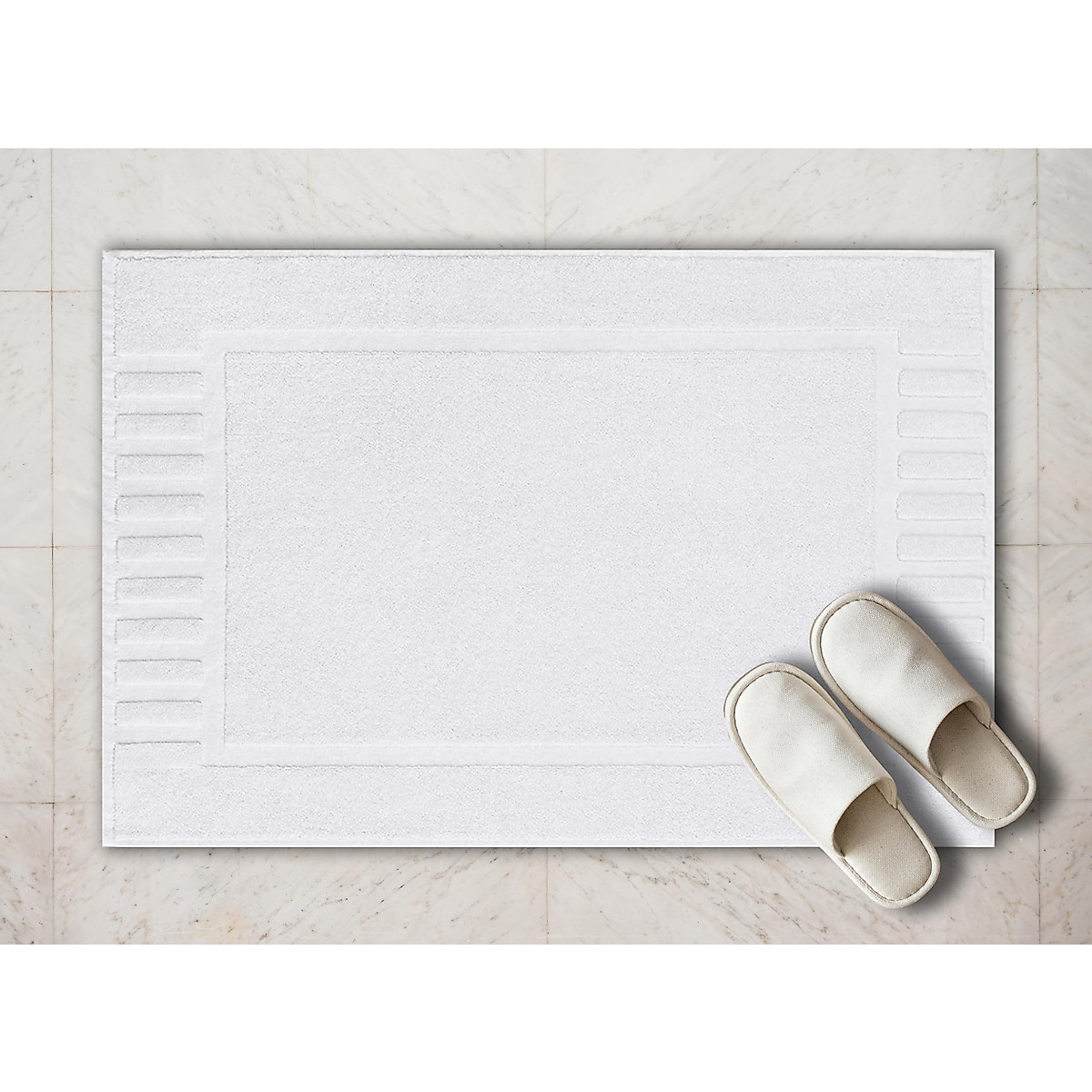 White Classic Luxury Bath Mat Floor Towel Set - Absorbent Cotton Hotel Spa Shower/Bathtub Mats [Not a Bathroom Rug] 22"x34" | 2 Pack | White