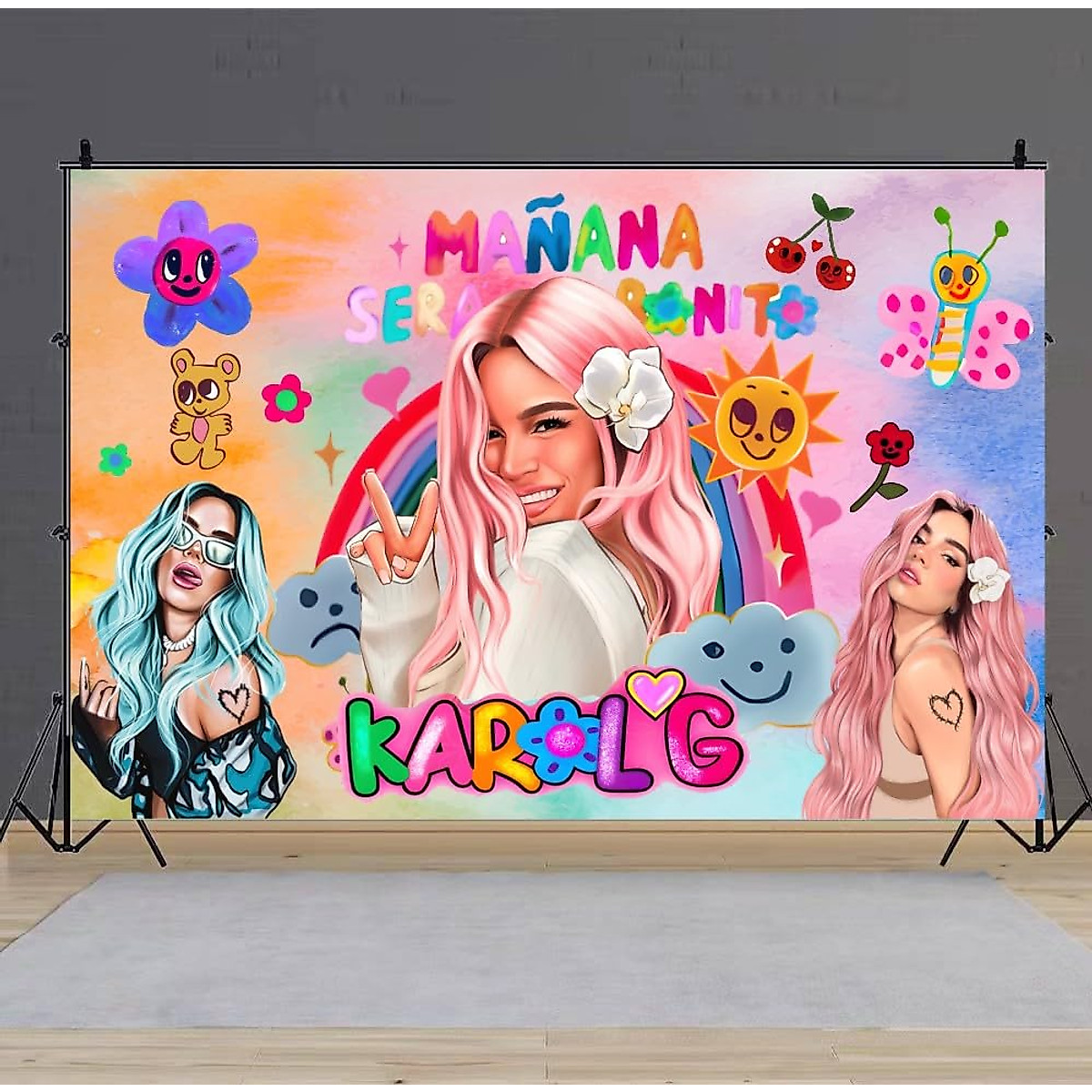 Karol G Background Birthday Decorations, Karol G Happy Birthday Banner Backdrop for Manana Sera Bonito Birthday Party Supplies (5x3ft)