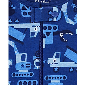 The Children's Place Baby and Toddler Boy Snug Fit Cotton Zip-Front One Piece Pajama 2-Pack, Dino Truck-2 Pack, 9-12 Months