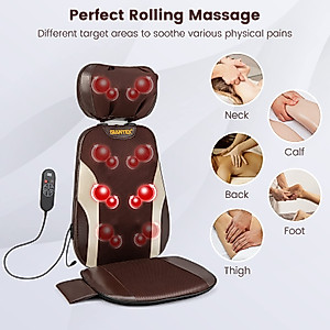 Giantex Back Massager Chair Pad - Chair Massager with Adjustable Neck Pillow, 3 Speeds & 3-Level Timer, Rolling Shiatsu Massager Seat Cushion for Shoulder, Neck, Back, Home Office Massage Seat, Brown