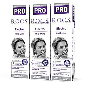 R.O.C.S. PRO Toothpaste - Non-Fluoride Oral Care for White Teeth, Healthy Gums (Electro, Pack of 3)