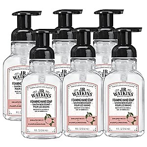 J.R. Watkins Foaming Hand Soap Pump with Dispenser, Moisturizing All Natural Hand Soap Foam, Alcohol-Free, Cruelty-Free, USA Made, Use as Kitchen or Bathroom Soap, Grapefruit, 9 fl oz, 6 Pack