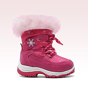 DREAM PAIRS Girls Toddler Snow Boots Slip Resistant Faux Fur Lined Mid Calf Little Kids Winter Shoes,Size 10 Toddler,Rose Red,SDSB2221K