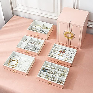 AOSIFIEL Jewelry Boxes Organizers/Case Large Stand up with 5 Drawers Gift for Women Teen Girls Kids Big Jewelry Case/Holder Faux Leather Jewelry Storage/Chest for Necklaces,Earring,Ring,Watch