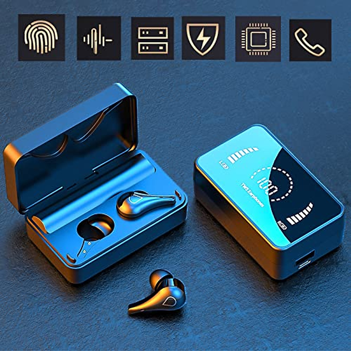Qonioi Wireless Bluetooth Earphones, Mirror Screen Digital Display Touch-Control Bluetooth Earphones HD Stereo Built-in Mic in-Ear Earphones Display Charging Case for Sport