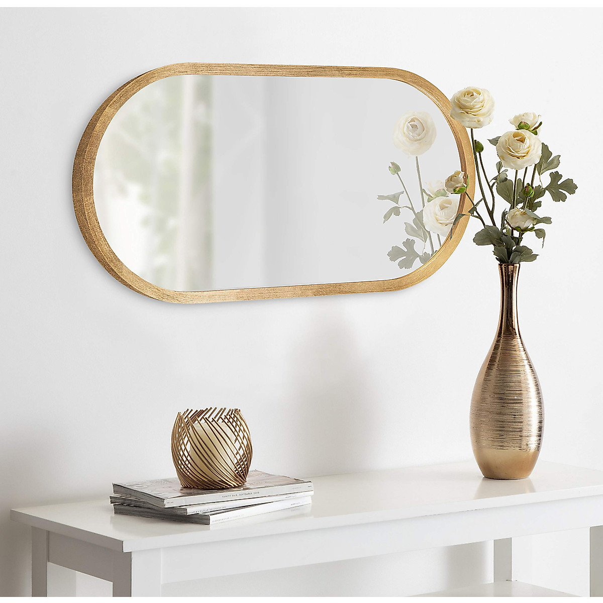Kate and Laurel Travis Modern Capsule Wood Framed Wall Mirror, 12 x 24, Gold, Chic Geometric Wall Hanging Mirror for Display