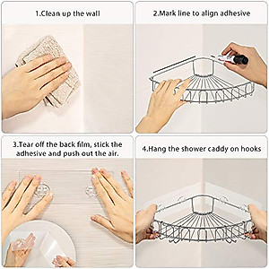 Orimade Corner Shower Caddy Stainless Steel with Hooks Wall Mounted Bathroom Shelf Storage Organizer Adhesive No Drilling 2 Pack, Only for 90-Degree Corner