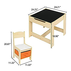 TROOPVILLE Kids Table and Chair Set 3 in 1 Wooden Toddler Table and Chair Set Toddler Activity Table Children's Wooden Table and Chair Set with Two Storage Bags 1 Table and 2 Chairs (Wood)