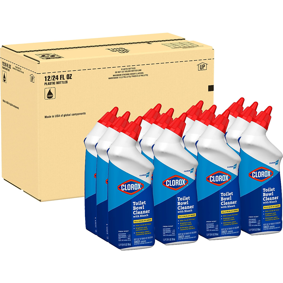 CloroxPro Commercial Solutions, Clorox Manual Toilet Bowl Cleaner with Bleach, Automatic Toilet Cleaner, Fresh Scent, 24 Ounces (Pack of 12) - 00031