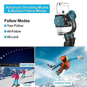 Filmtacy Handheld Gimbal, Gimbal stabilizer with Tripod for iPhone 11/11pro/11pro max/Xs/Xs Max/Xr/X, for Android, Samsung, Lightweight Extended and Foldable, for Vlog YouTube Live Video TikTok
