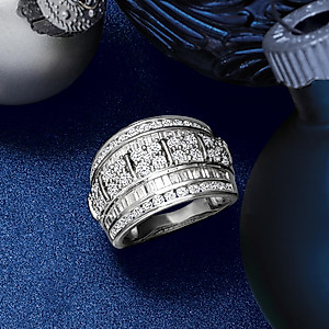 Ross-Simons 2.00 ct. t.w. Baguette and Round Diamond Multi-Row Ring in Sterling Silver. Size 9