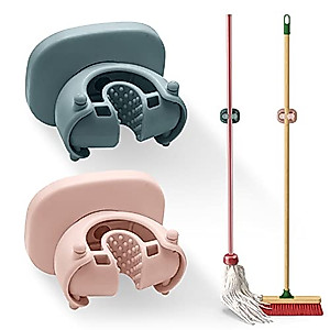 KN FLAX Broom Holder Wall Mount Self Adhesive Broom Gripper - Cleaning Supplies and Household Hanger for Storage, Laundry and Apartment Room, Must Have Organizer, Multi-Functional Holders - 2 Pack
