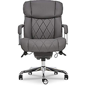 La-Z-Boy Sutherland Quilted Leather Executive Office Chair with Padded Arms, High Back Ergonomic Desk Chair with Lumbar Support, Grey Bonded Leather