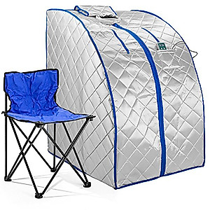 Durasage Infrared IR Far Portable Indoor Personal Spa Sauna with Heating Foot Pad and Chair, X-Large, Silver