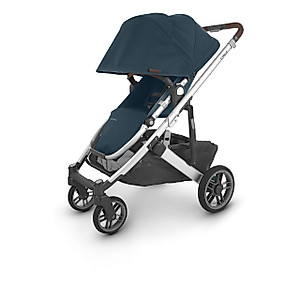 UPPAbaby Cruz V2 Stroller - Finn (Deep Sea/Silver/Chestnut Leather) + Mesa Infant Car Seat - Jake (Black)