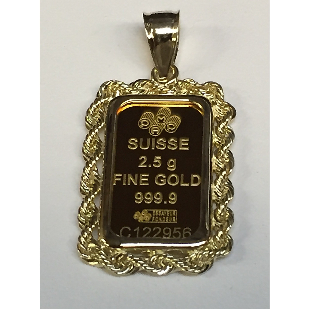 TEX 14k Yellow Gold Bullion Rope Pendant, 2.5gr Ingot, Approx 1g