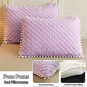 LIFEREVO Luxury Plush Shaggy Duvet Cover Set, Soft Velvet Fluffy Furry Duvet Cover Set(1 Lavender Faux Fur Fuzzy Comforter Cover+2 Pom Poms Pillow Shams)Bedding Set, Zipper Closure(Full/Queen, Orchid)