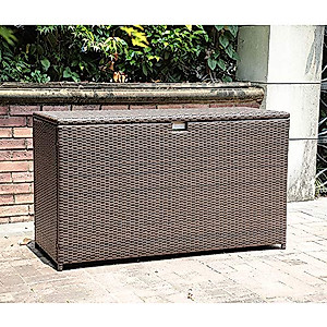JOIVI Outdoor Storage Deck Box, Aluminum Frame Wicker Storage Bin Deck Box, 120 Gal, Brown