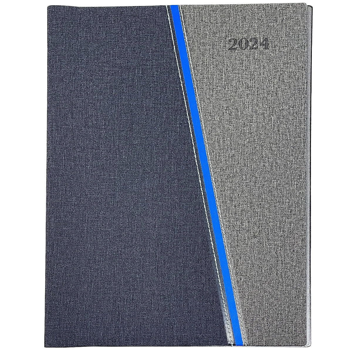 2024 Monthly Calendar Planner Organizer Date Log | 14 Month-at-a-Glance 10 X 7 Grey Sleek Denim Cover Blue Strip - Appointment Agenda Goals Accountability Meetings Book to Do List Time Management