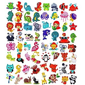 sinceroduct 64 PCS 5D DIY Diamond Painting Stickers Kits for Kids and Adult Beginners, Stick - Shaped Paint Marked with Diamonds by Numbers, More Cute Animals, Dinosaurs, Kids Gift