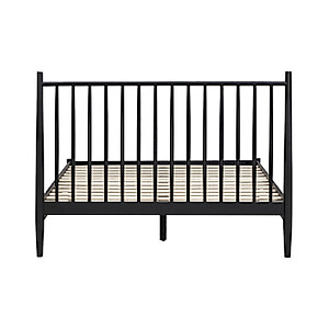 NTC Inno Wooden Bed Frame with Headboard, Solid Oak and Rubber Wood Foundation with Silent Slats and Wood Central Supports, 1000 Lb Capacity, Effortless Assembly, Queen - Burnt Black