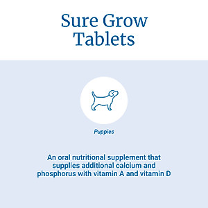 PetAg Sure Grow 100 - Puppy Vitamins - Calcium & Phosphorus Supplement for Dogs - 100 Tablets