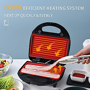 Auertech Sandwich Maker, 3-in-1 Waffle Maker 800W Panini Press Grill with Detachable Non-stick Plates, Indicator Lights, Cool Touch Handle (3 in 1)