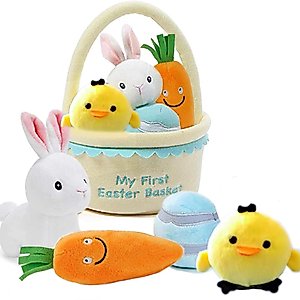 ZRUKXH 6 Pcs Easter Basket -My First Easter Basket Stuffed Plush Playset Baby's First Easter Basket Stuffed Cartoon Bunny Easter Egg Plush Basket for Kids
