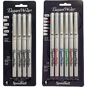 Speedball Elegant Writer Calligraphy 4 Marker Set, Black + 6 Market Set, Assorted Colors, 10 Markers Total for Drawing Journaling and Scrapbooking