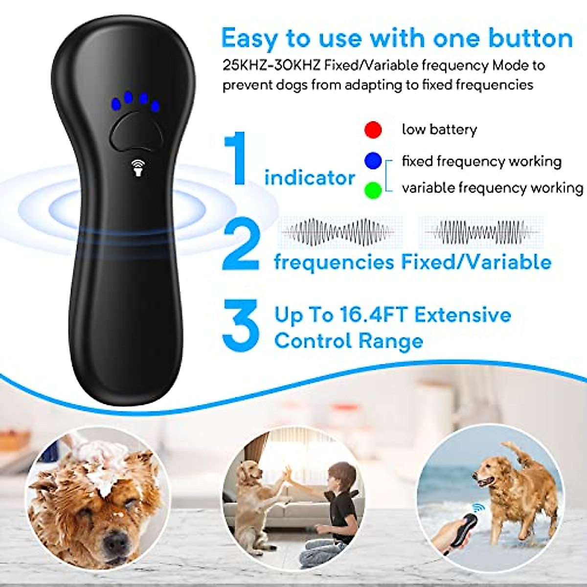 Ahwhg New Anti Barking Device,Dog Barking Control Devices,Rechargeable Ultrasonic Dog Bark Deterrent up to 16.4 Ft Effective Control Range Safe for Human & Dogs Portable Indoor & Outdoor (Black)